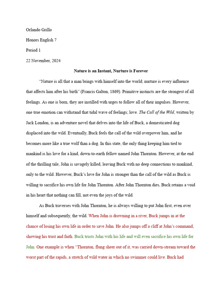 Call of The Wild Essay | PDF | The Call Of The Wild