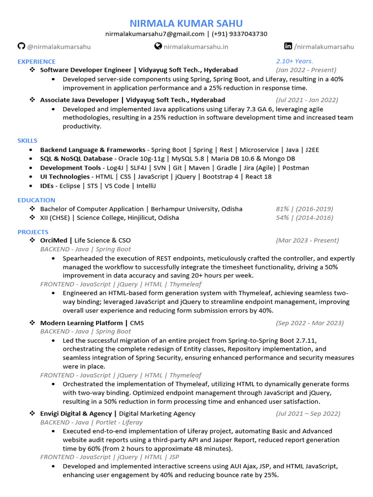 Nirmala Kumar Sahu Java Developer | PDF | J Query | Java (Programming Language)