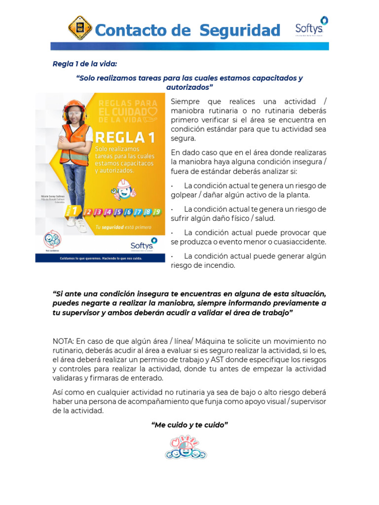 Regla 1 de La Vida: "Solo Realizamos Tareas para Las Cuales Estamos Capacitados y Autorizados" | PDF