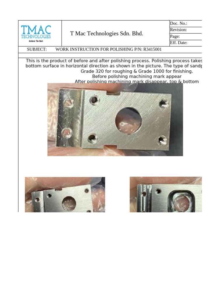 WORK INSTRUCTION FOR POLISHING PN R3415001 (T Mac) | PDF