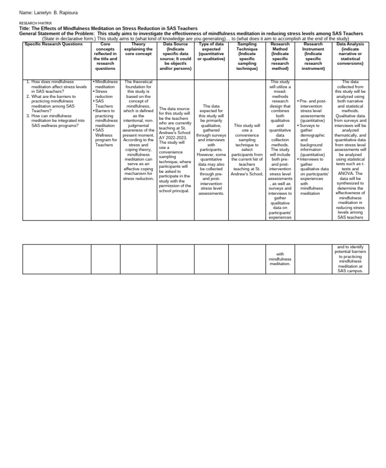 Research Matrix 1 | PDF | Mindfulness | Quantitative Research