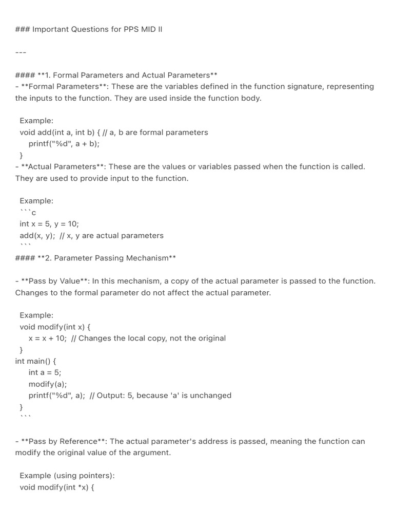 PPS MID II All Questions | PDF | Parameter (Computer Programming) | Computer Programming