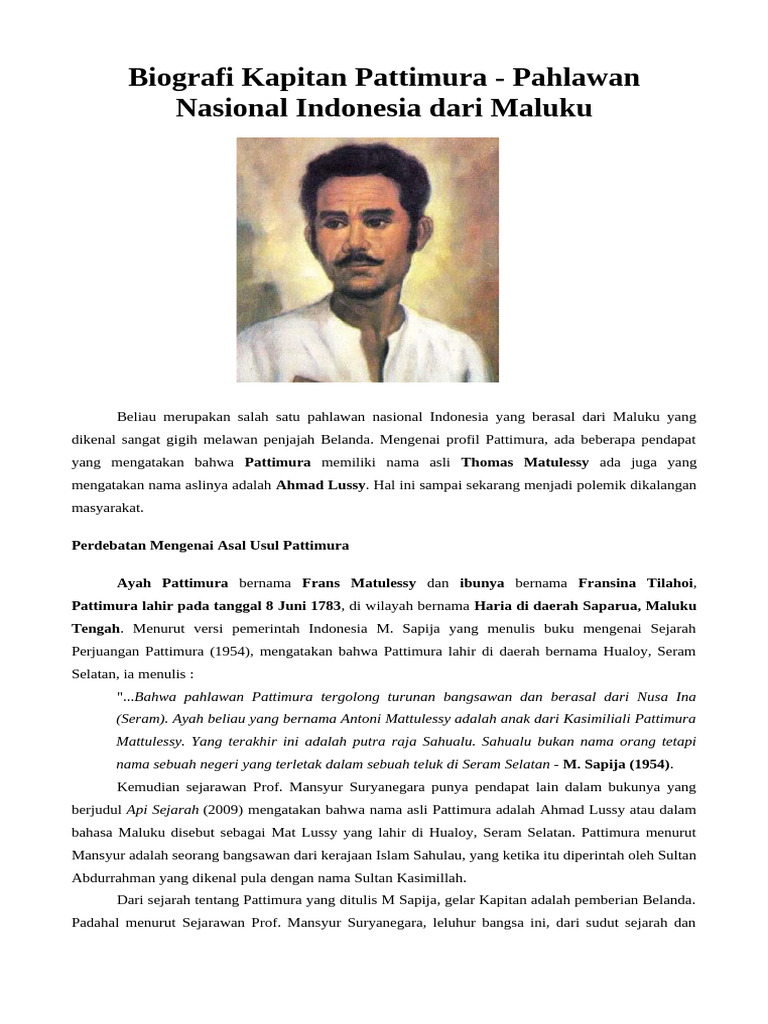 Biografi Kapitan Pattimura dan Asal Usulnya | PDF