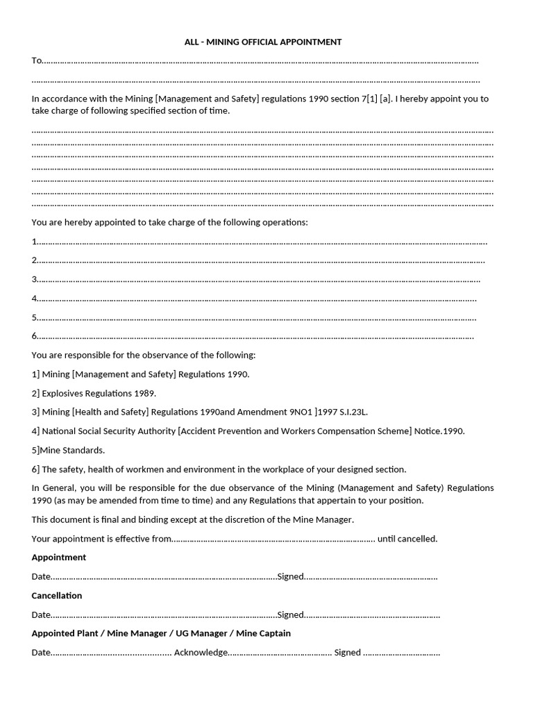 Legal Appointment of Mine Manager | PDF