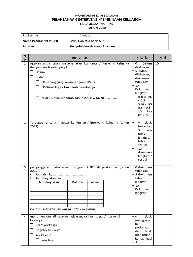 Monitoring Dan Evaluasi Intervensi Pispk | PDF