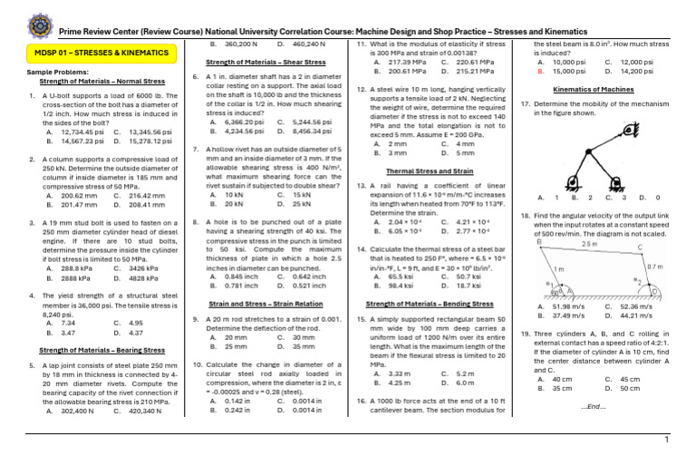 MDSP 01 Stresses and Kinematics | PDF | Strength Of Materials | Stress (Mechanics)