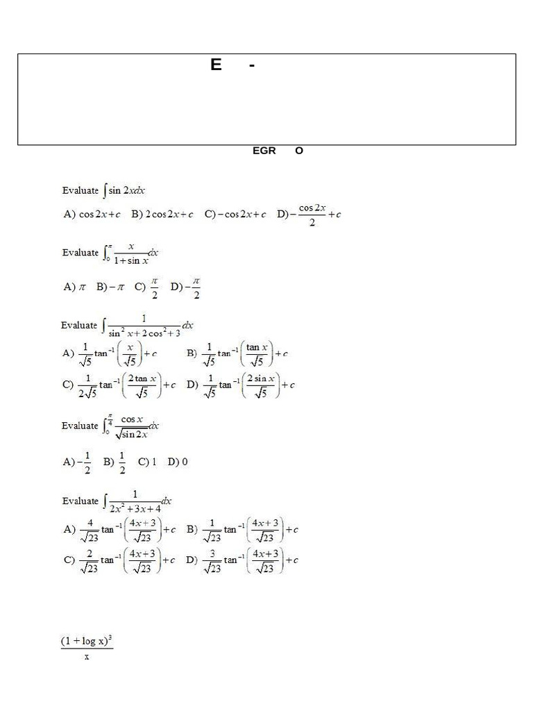 Maths II Indefinite Integration _ Definite Integration (2) | PDF