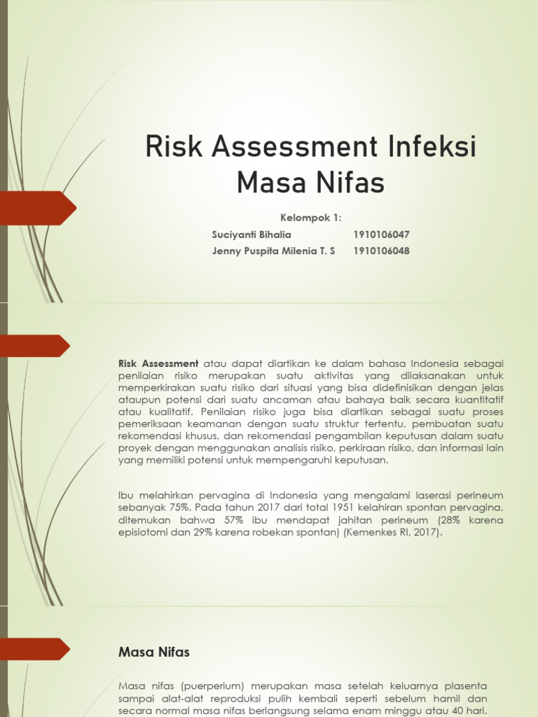Risk Assessment Infeksi Masa Nifas - Kelompok 1 - Suci Jenny | PDF