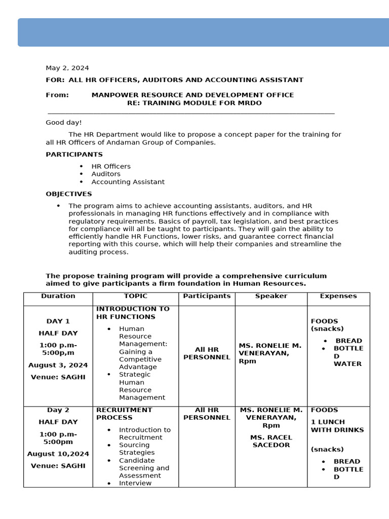 Concept Paper For HR Training | PDF | Audit | Human Resource Management