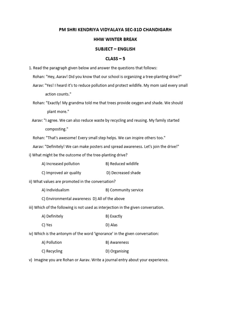 Class 5 English Winter Break Activities | PDF | Word | Grammar