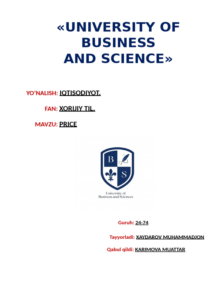 XAYDAROV MUHAMMADJON | PDF | Prices | Demand