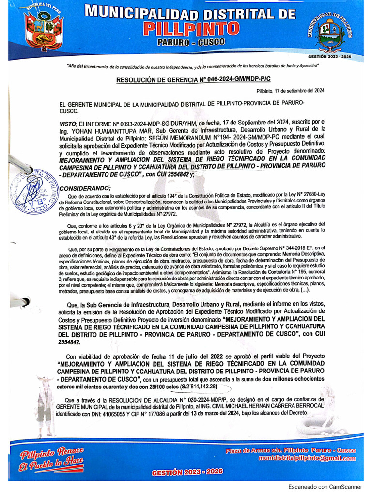 Resolucion de Aprobacion Exp. Tec | PDF