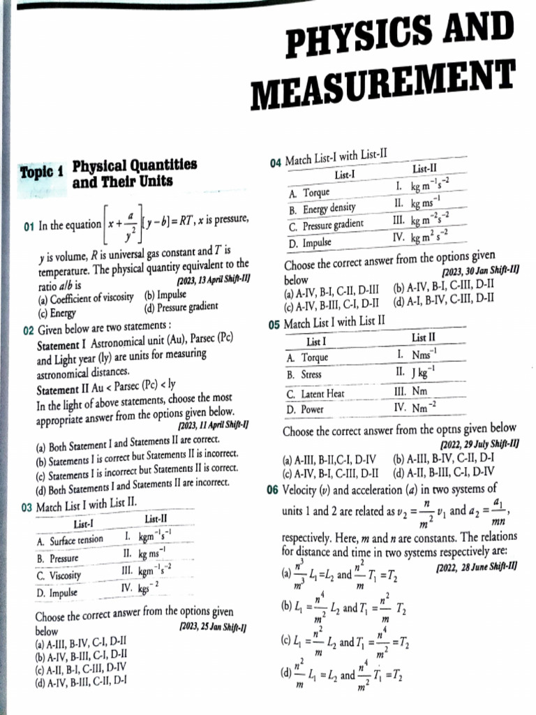 Units & Measurements (Iit-Jee& Neet) | PDF | Pressure | Astronomical Unit