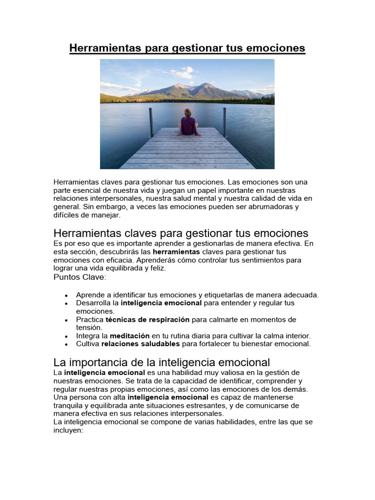 Lectura, HERRAMIENTAS PARA GESTIONAR TUS EMOCIONES | PDF | Las emociones | Meditación
