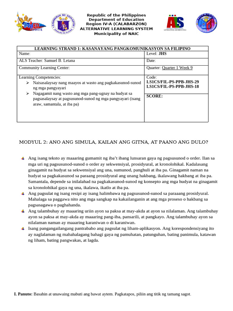 LS 1 Fil Module 2 Act | PDF