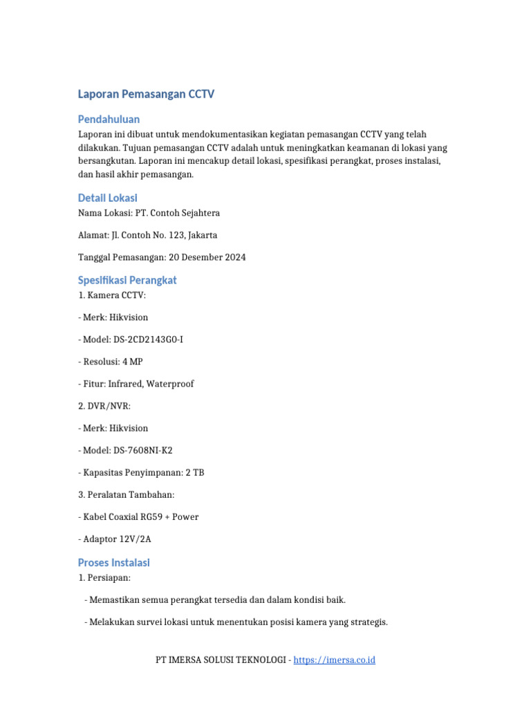 Contoh Laporan Pemasangan CCTV | PDF
