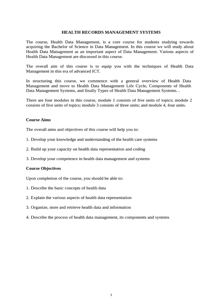Lecture Notes On Health Records Management Systems For BSc. HIMS | PDF ...