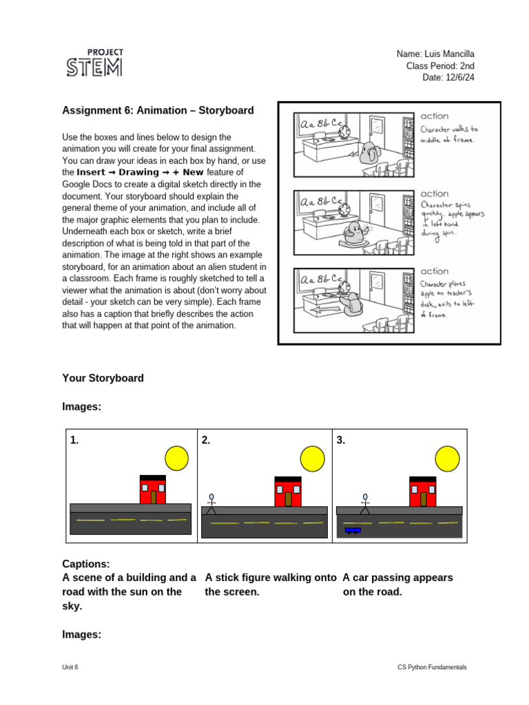 Storyboard for Animation Assignment 6 | PDF