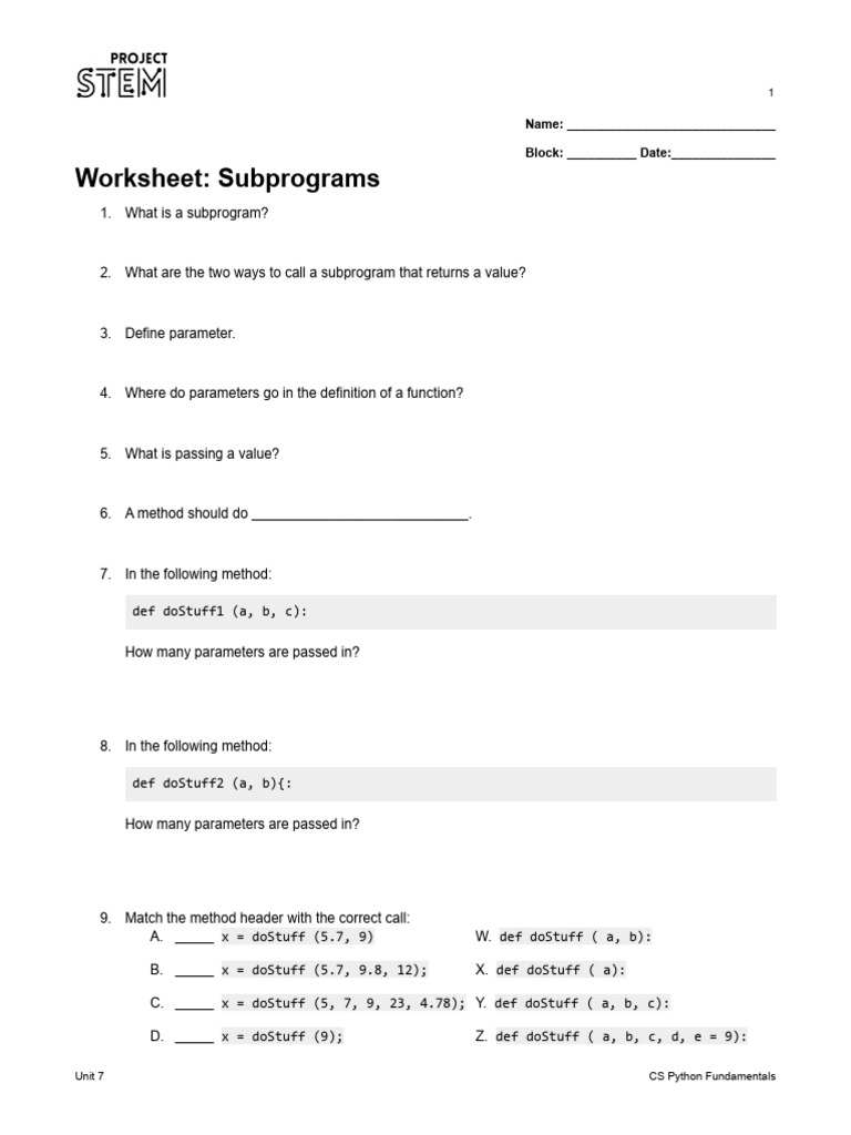 7_3_Worksheet_Subprograms | PDF