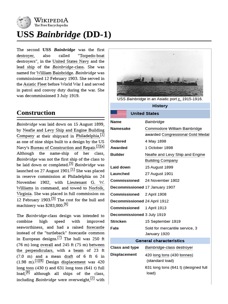USS_Bainbridge_(DD-1) | PDF | Warships | Watercraft