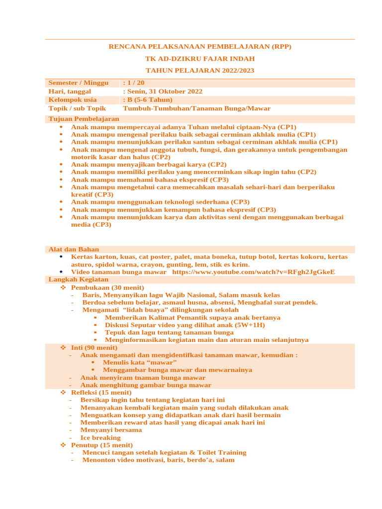 RPP Tema Bunga B2 | PDF