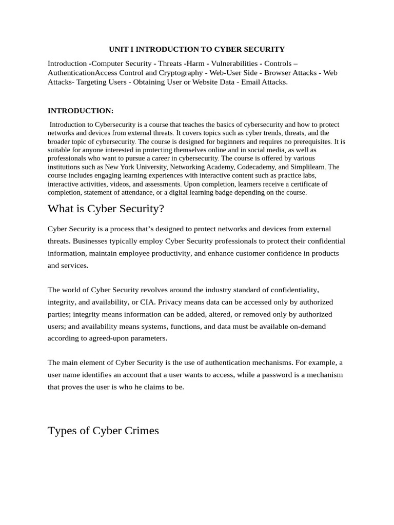 Unit 1 Cyber Security Notes Pdf Security Computer Security