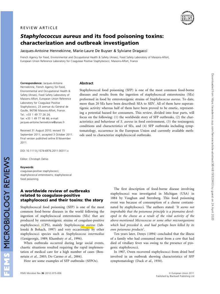 Food poisoning case review eu | PDF | Staphylococcus | Staphylococcus Aureus