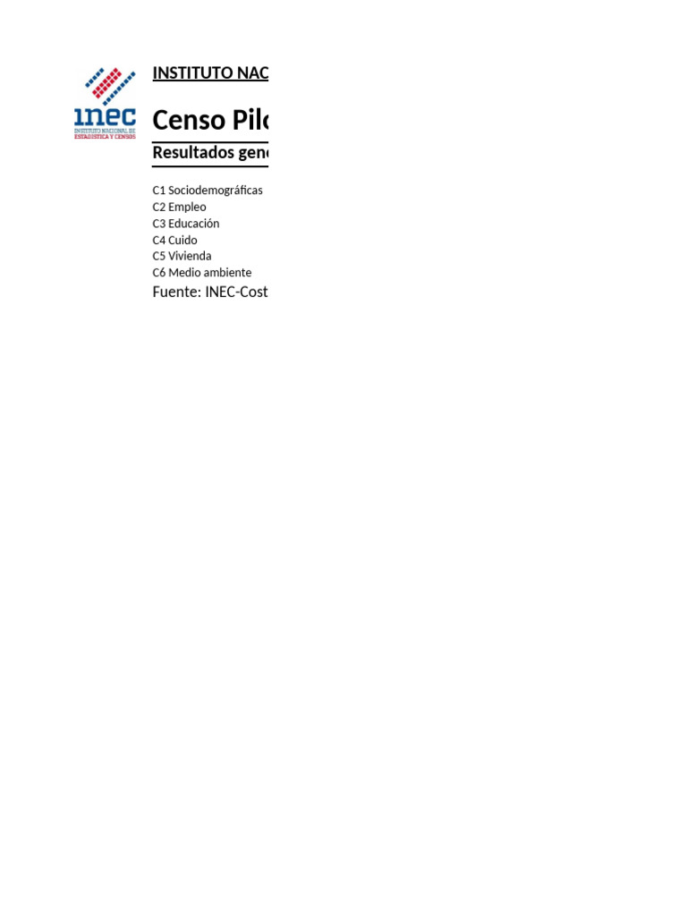 Censo Piloto El Guarco, 2020: Instituto Nacional de Estadística Y Censos | PDF | Materiales