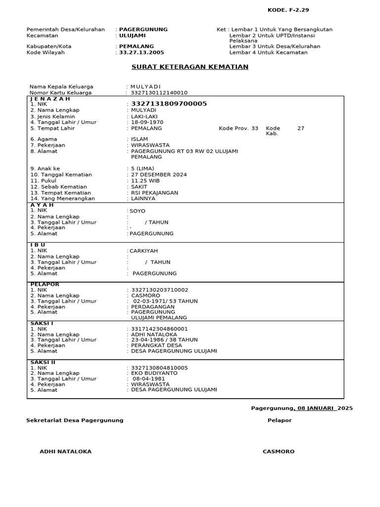 Surat Kematian (Nik) | PDF