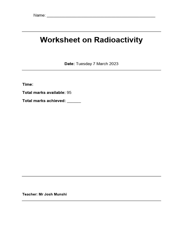 Radioactivity Worksheet for Students | PDF | Radioactive Decay | Neutron