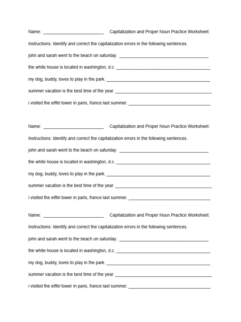 Capitalization and Proper Noun Practice Worksheet | PDF
