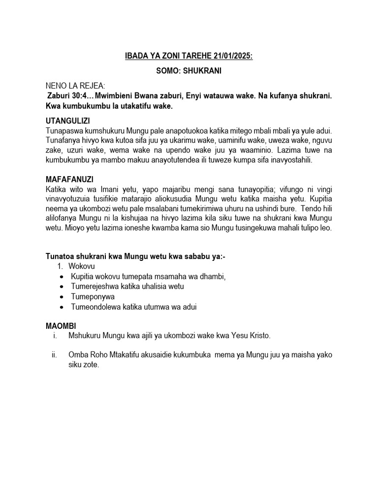 Zoni Tarehe 21st Januari 2025 | PDF