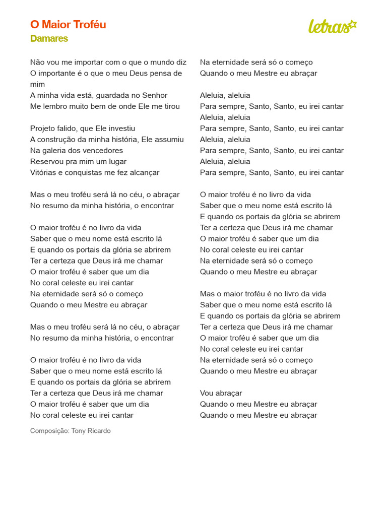 O MAIOR TROFÉU - Damares (Impressão) | PDF