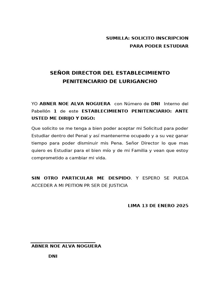 Solicito Inscripcion Abner | PDF