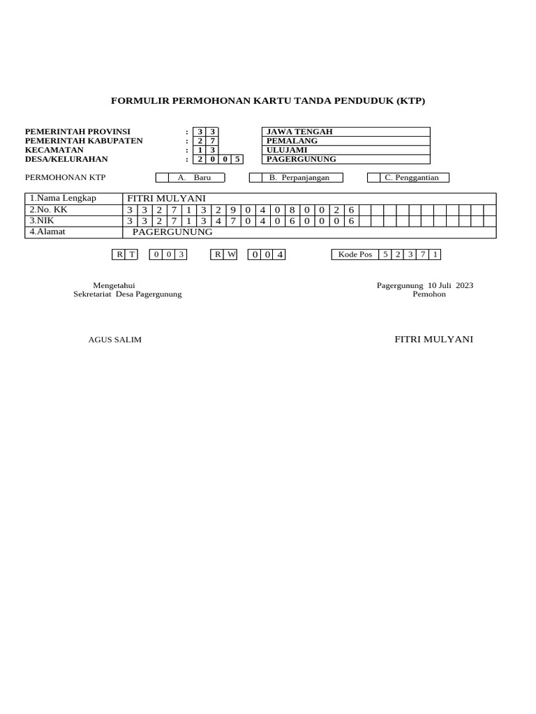 Blanko Pengantar KTP | PDF