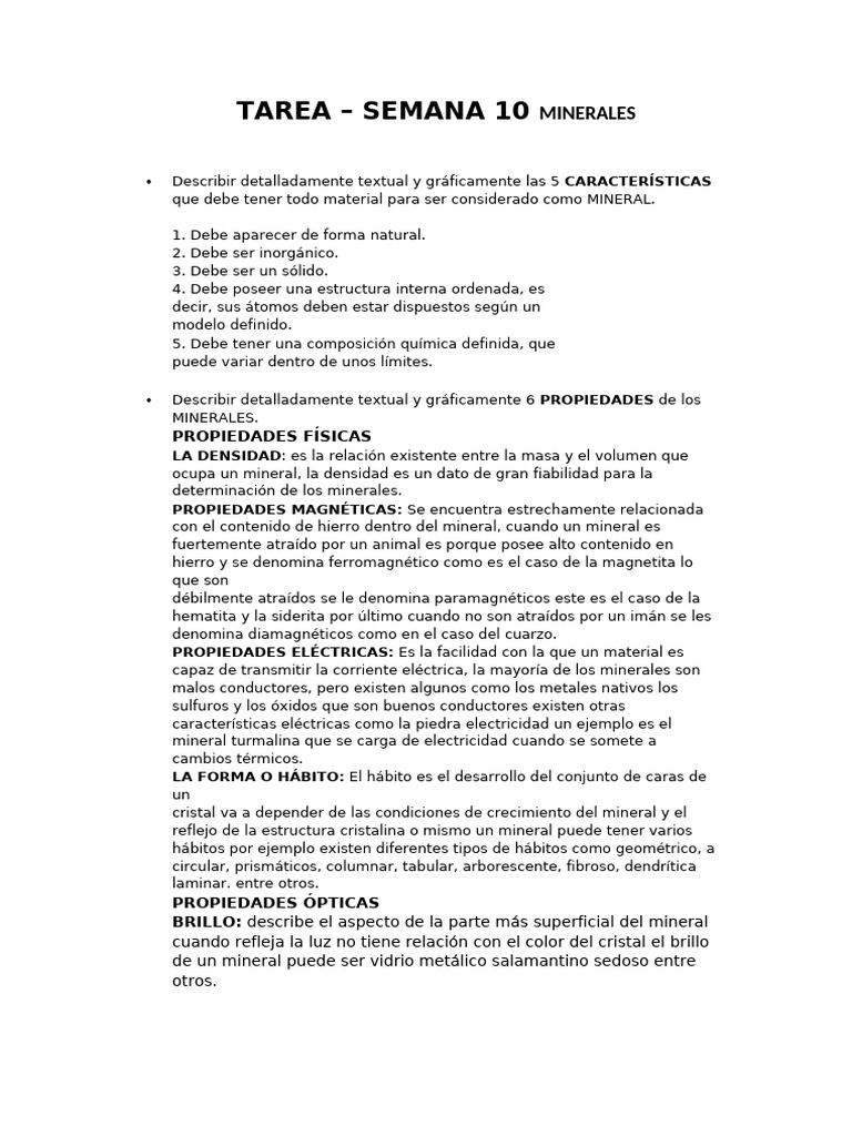 TAREA - SEMANA 10 -- | PDF | Minerales | Cristal