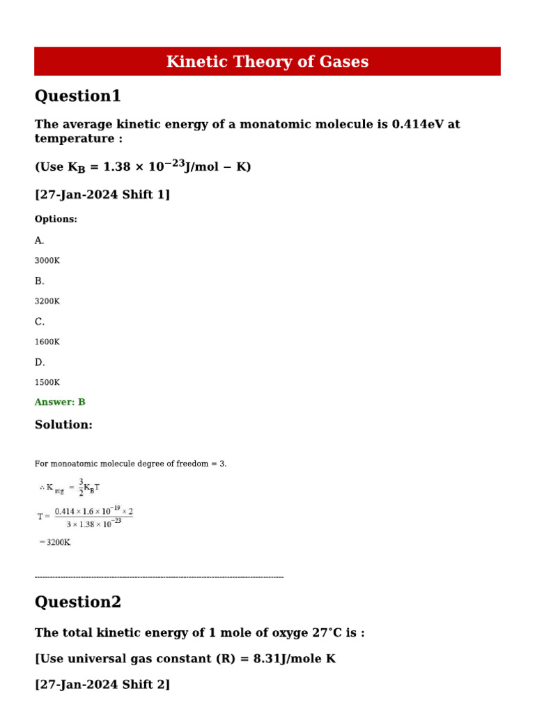 Kinetic Theory of Gases | PDF