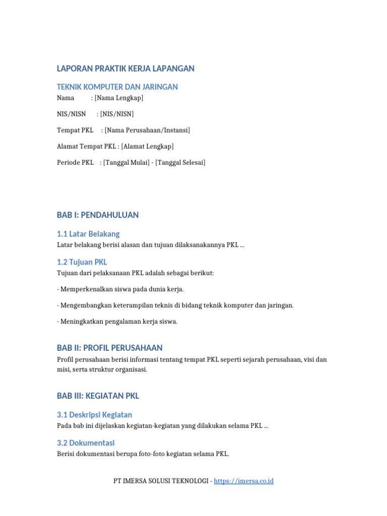 Contoh Laporan PKL TKJ Lengkap | PDF