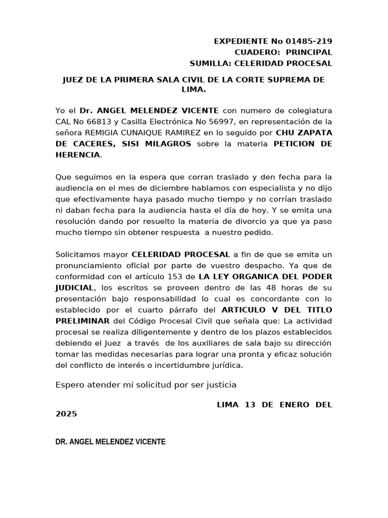 Escrito Soliictando Celeridad | PDF