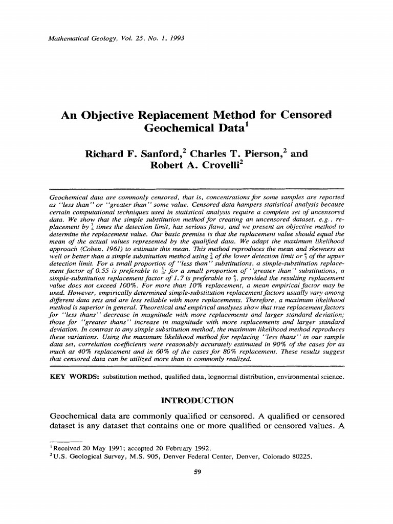 Sanford Et - Al 1993 - An Objective Replacement Method For Censored Geochemical Data | PDF ...