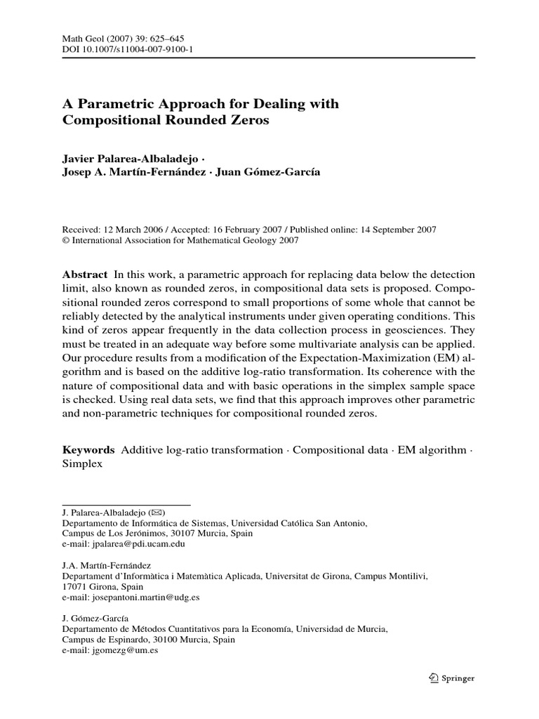 Palarea-Albaladejo 2007 - A Parametric Approach For Dealing With Compositional Rounded Zeros ...