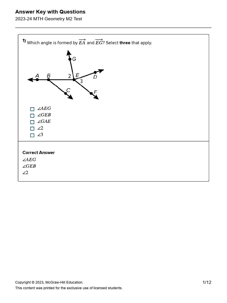 2023-24 MTH Geometry M2 Test With Answers | PDF | Euclid | Elementary ...