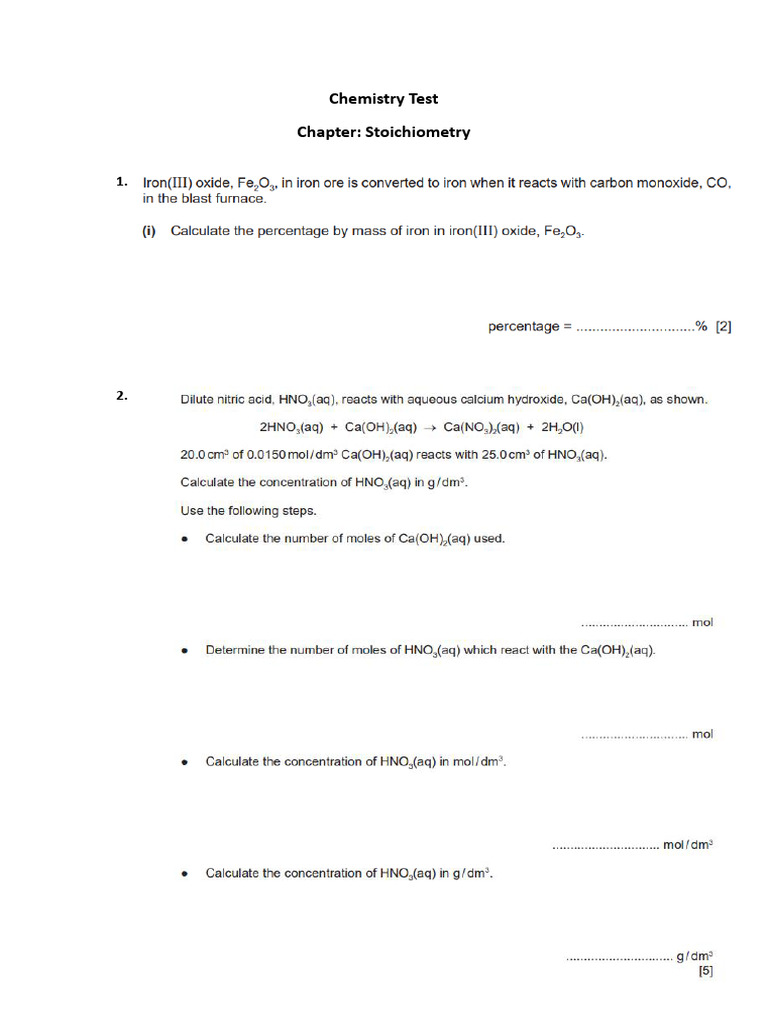 Stoichiometry Test | PDF