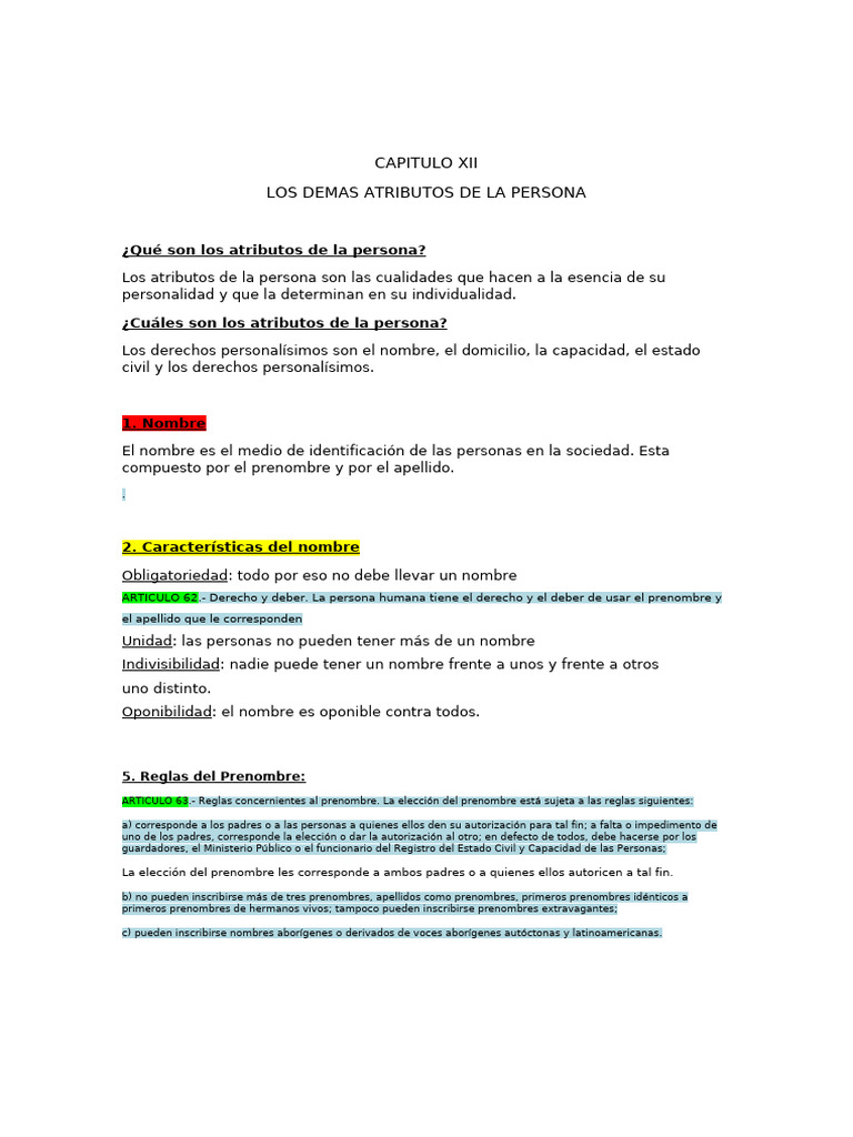 CAPITULO XII - Atributos de la persona | PDF | Domicilio (Ley) | Derechos CAPITULO XII - Atributos de la persona | PDF | Domicilio (Ley) | Derechos