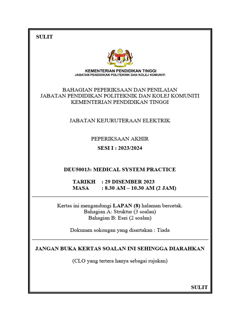 DEU50013 MEDICAL SYSTEM PRACTICE Sesi 1 | PDF