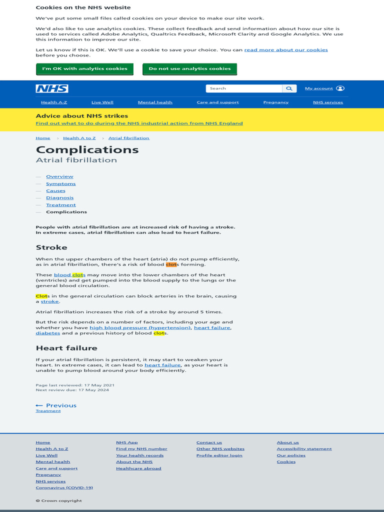 Atrial Fibrillation - Complications - NHS | PDF | Heart | Complication (Medicine)