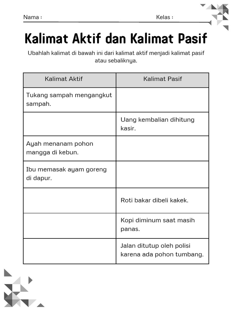 Kalimat Aktif Dan Kalimat Pasif Lembar Kerja Cream Sederharna | PDF