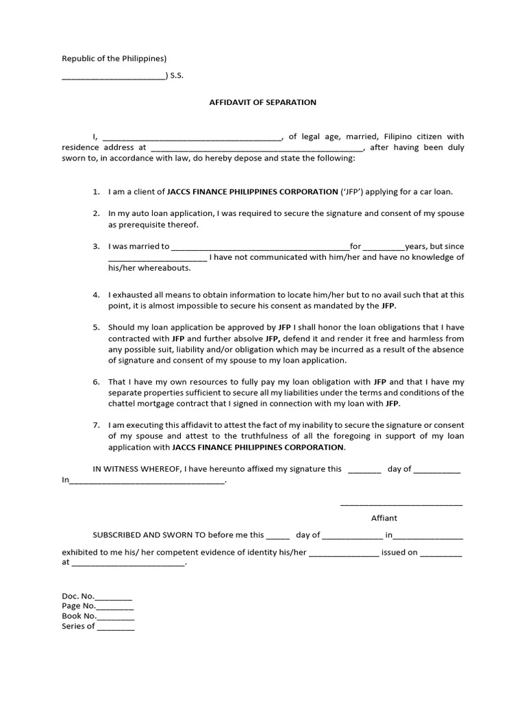 AFFIDAVIT OF SEPARATION_new template-1 | PDF | Affidavit | Common Law