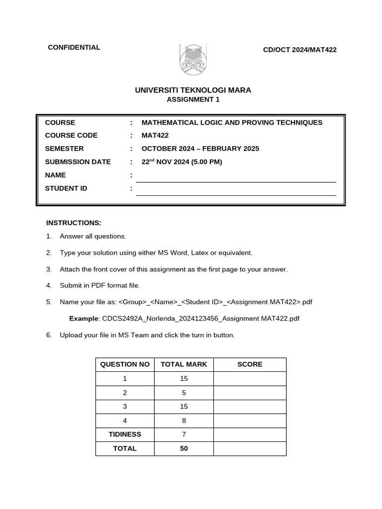 MAT422 Assignment 1 Instructions | PDF | Logic | Mathematical Logic