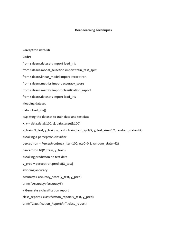 Deep Learning Perceptron Techniques | PDF | Accuracy And Precision | Statistical Classification